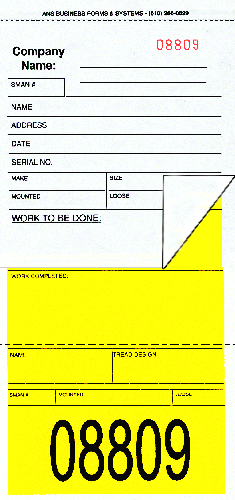 ANS Business Forms & Systems - Tire Tags with Consecutive Numbered Stub